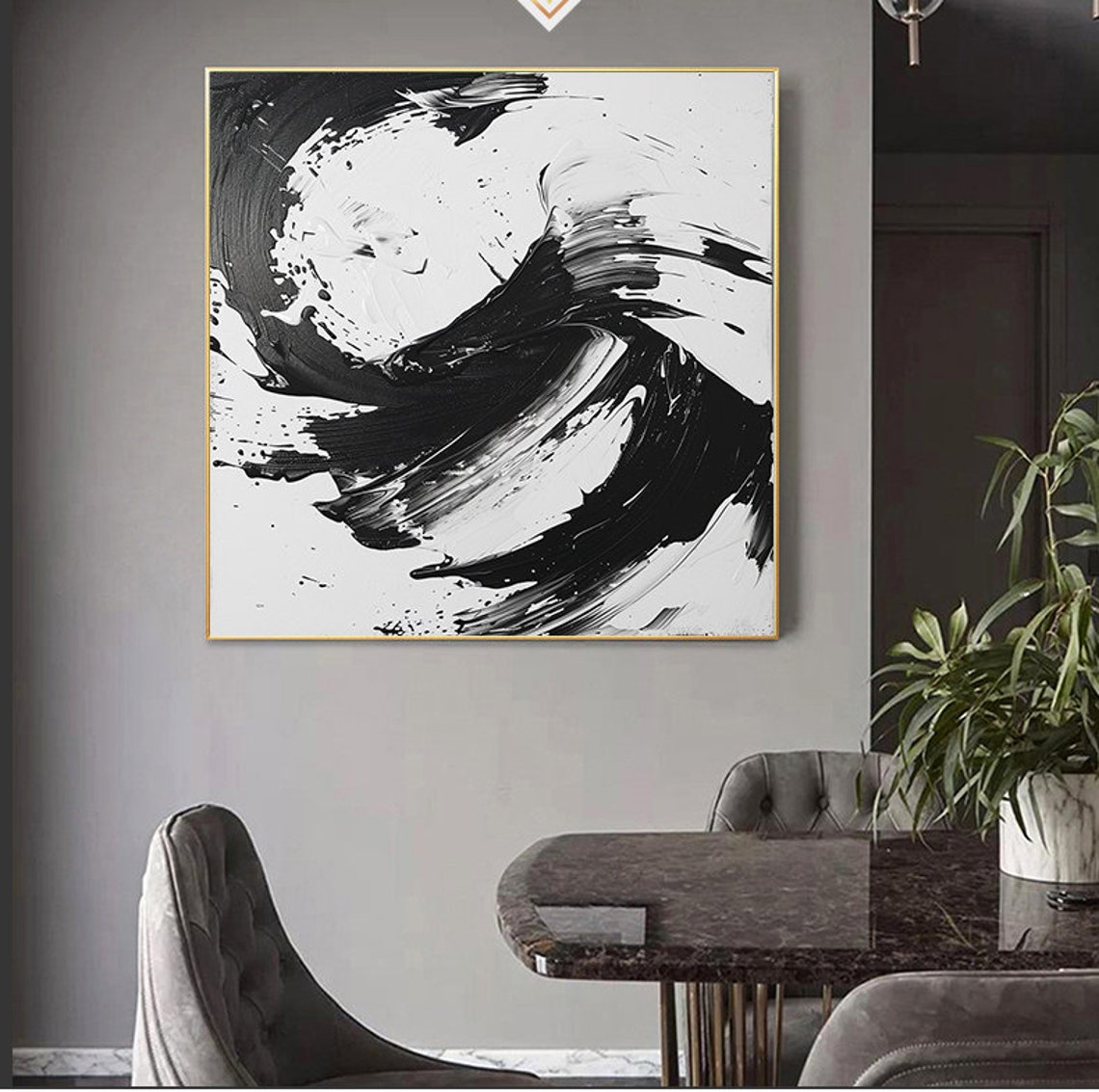 Black White Abstract Painting Black and White Texture Wall Art Black ...