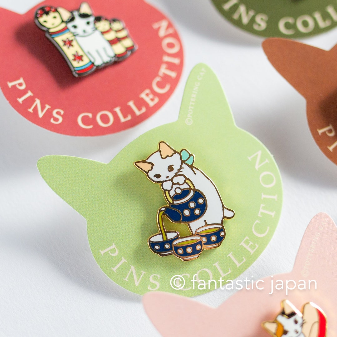 Pottering Cat Hard Enamel Pin -japanese Tea- - Etsy