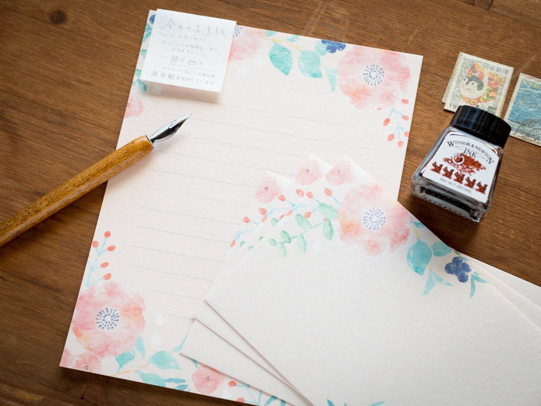Japanese Washi Letter Writing Set -pink Flowers- / Today's Letter Set ...