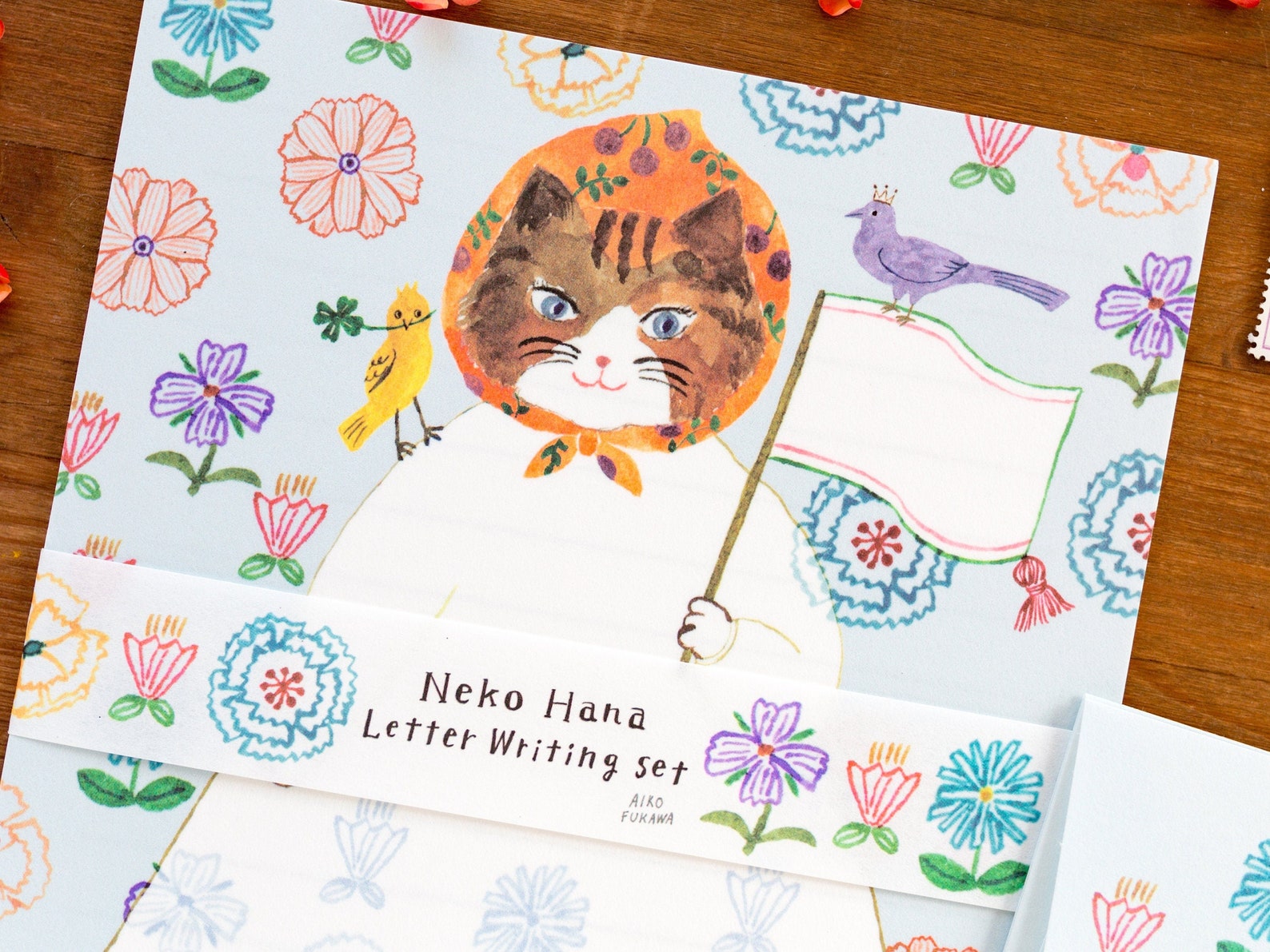 Japanese Writing Letter Set cat With Flowers by Aiko Fukawa/ - Etsy