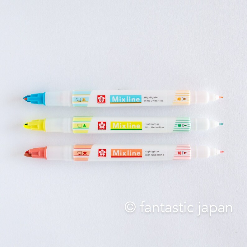 SAKURA Highlighter and Underline Twin Pen -mixline - / Set of 3colors ...