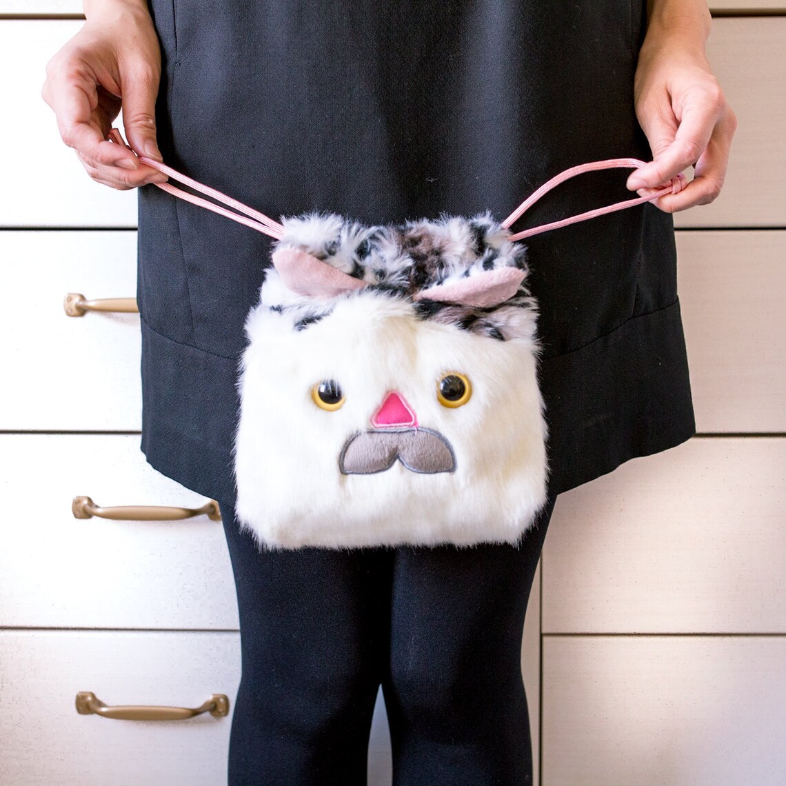 Fluffy Cat mini bag white cat pouch small mustache cat bag | Etsy