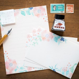 Japanese Washi Letter Writing Set -pink Flowers- / Today's Letter Set ...