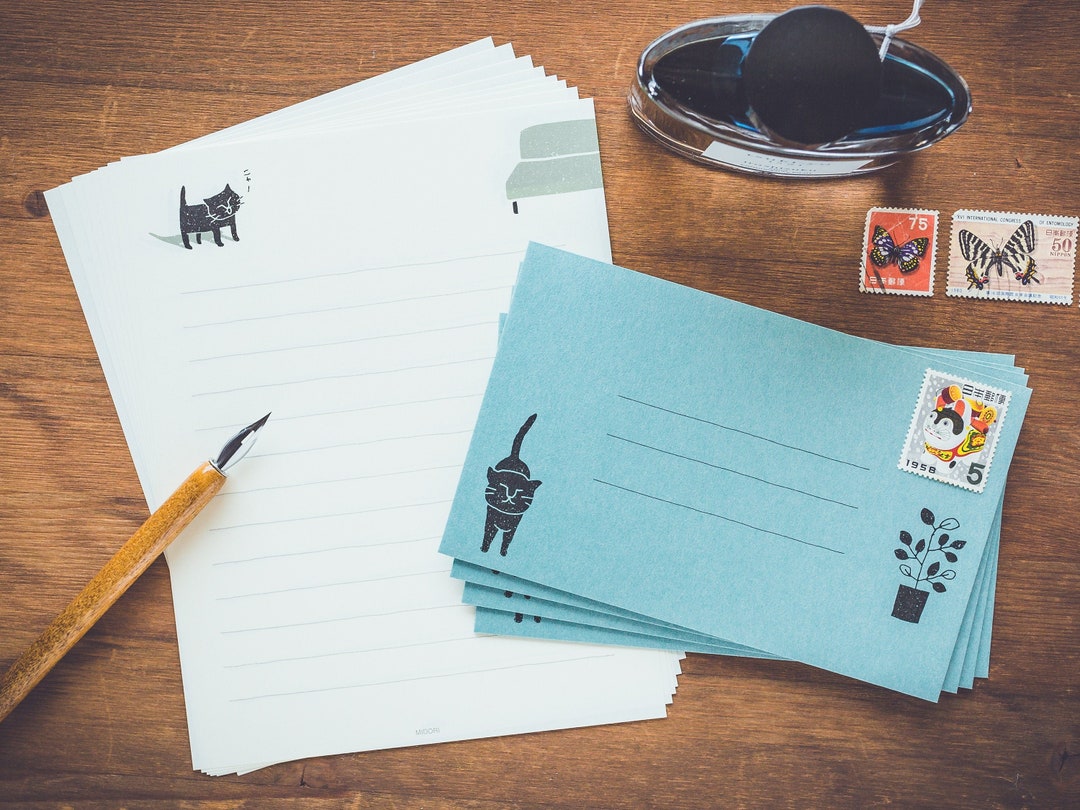 Letter Writing Set - Making You Smile Series "black Cat"- by Midori ...