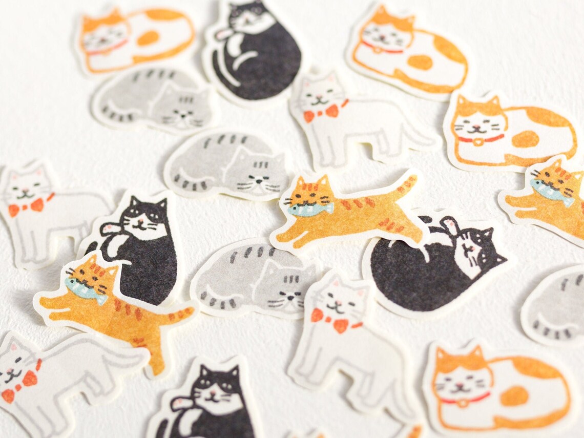 Japanese Washi Flake Stickers/ Cats / Japanese Sticker for - Etsy