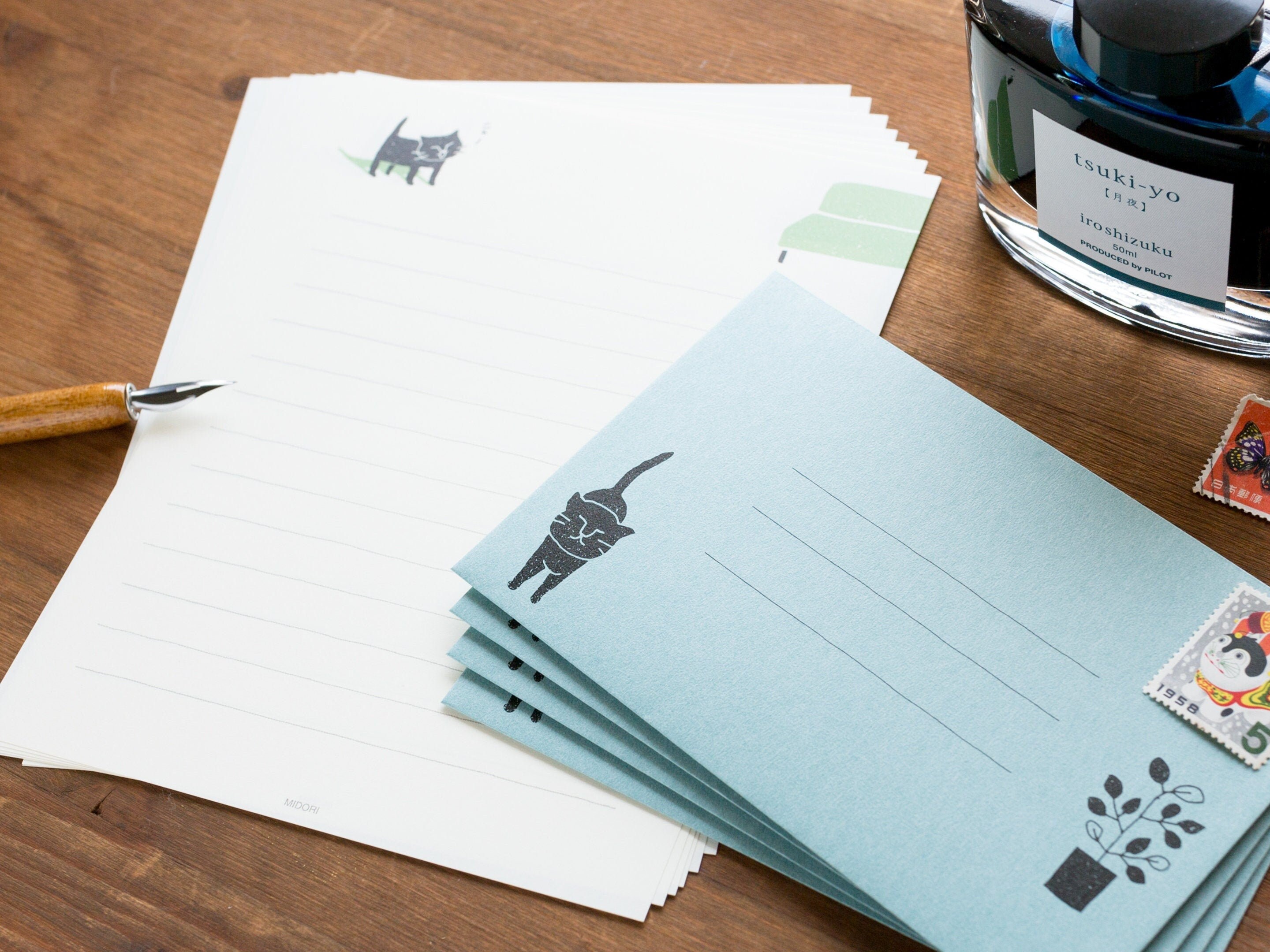 Letter Writing Set - Making You Smile Series "black Cat"- by Midori ...