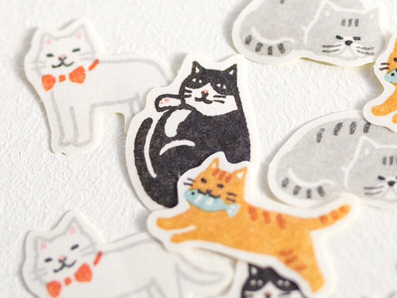 Japanese Washi Flake Stickers/ Cats / Japanese Sticker for - Etsy