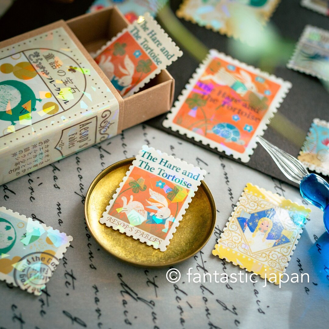 Postage Flake Stickers in a Match Box -aesop's Fairy Tales 2 - - Etsy