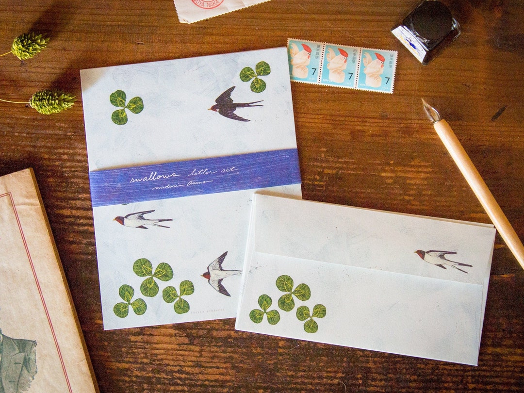 Japanese Writing Letter Set swallows by Asano Midori/ Mino Washi ...