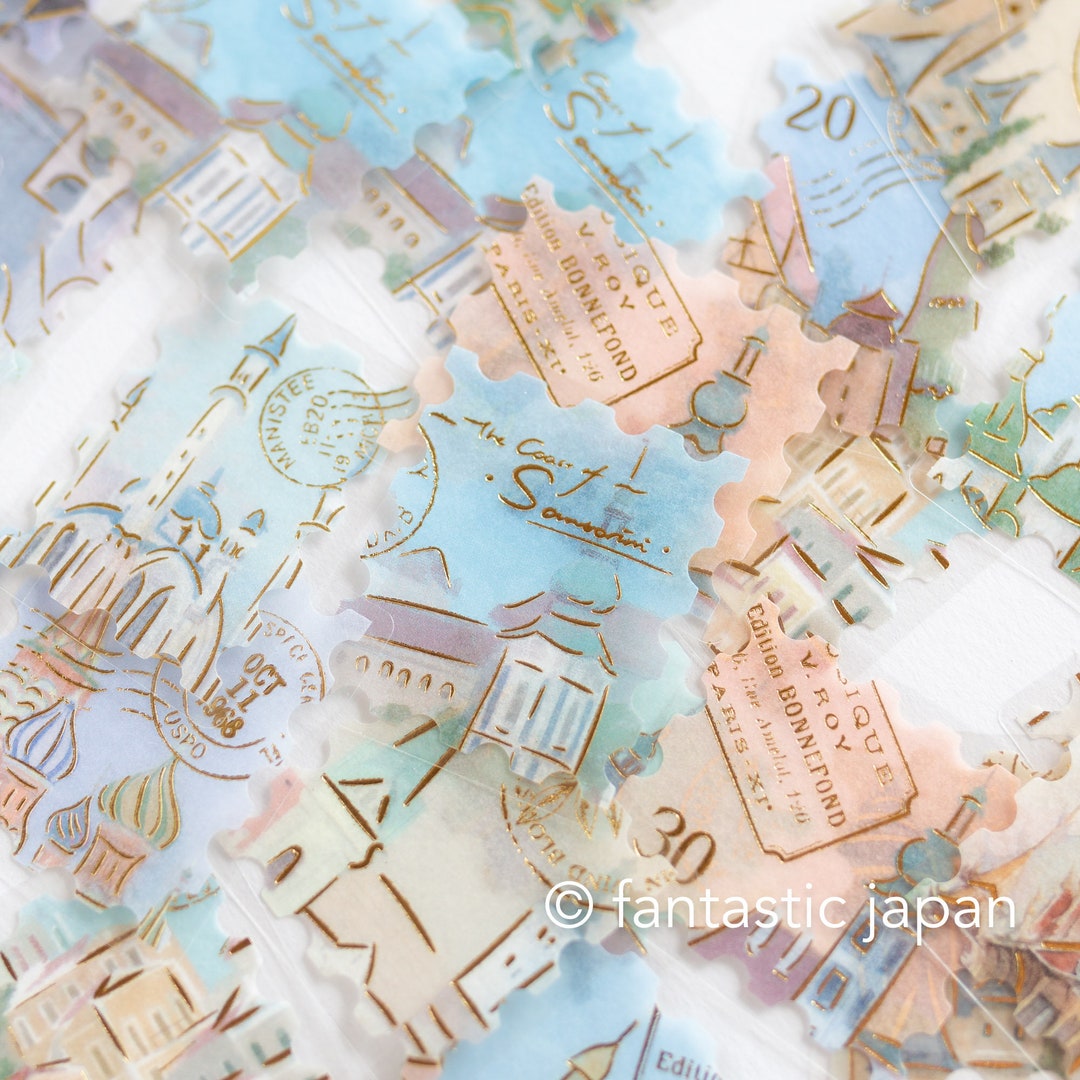 Washi Flake Stickers / Postage Stamp around the World - Etsy