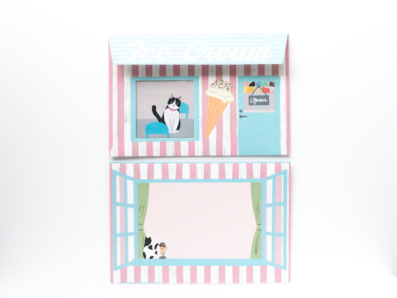 Letter Writing Set -a Cat by the Window at "ice Cream Shop"- by ...