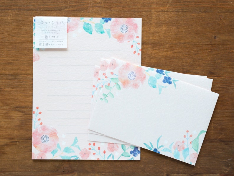 Japanese Washi Letter Writing Set pink Flowers / Today's - Etsy