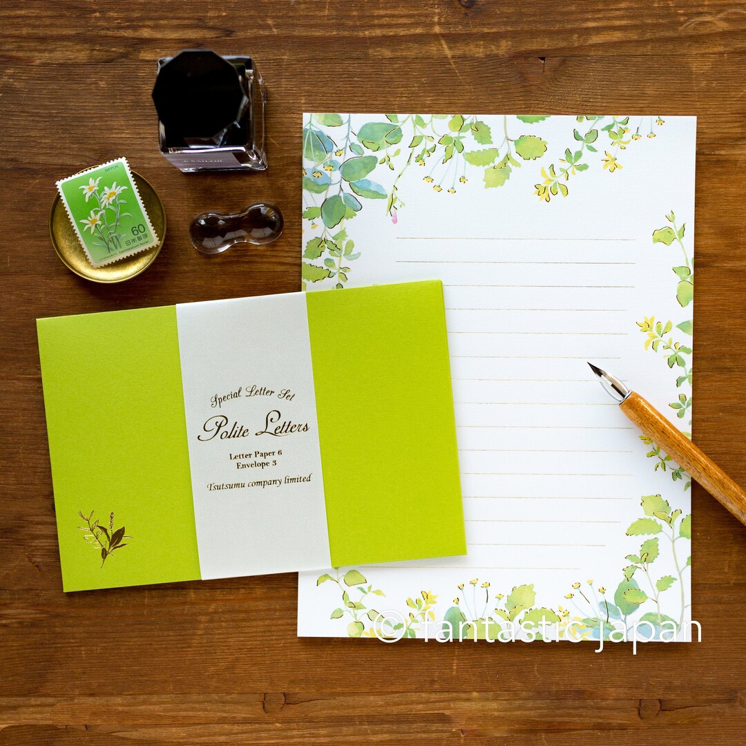 Gold Foiled Letter Writing Set polite Letters gentle Green by Tsutsumu ...