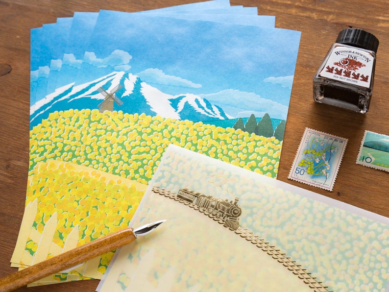 Translucent Scenery Letter Writing Set train in the Canola | Etsy