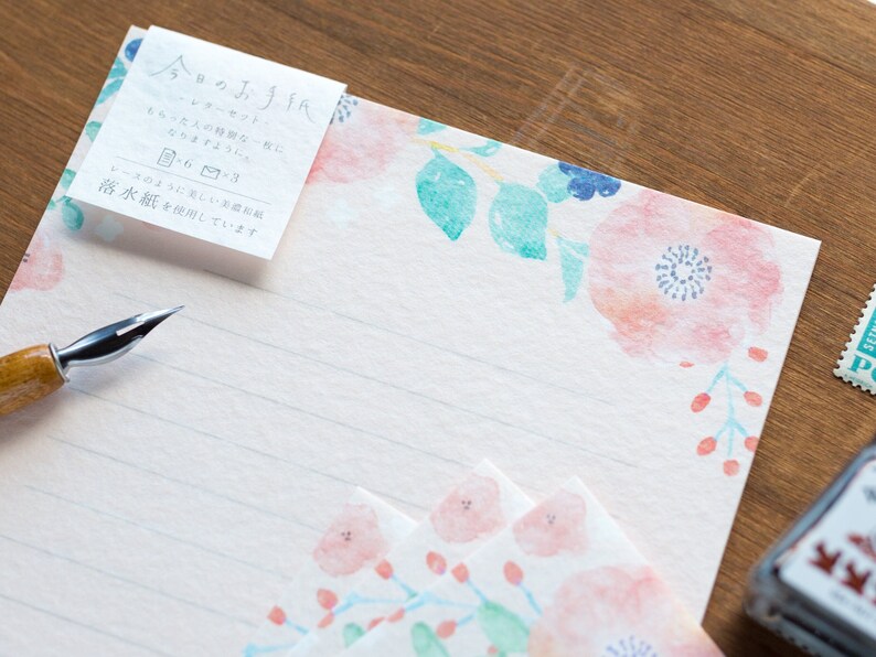 Japanese Washi Letter Writing Set pink Flowers / Today's - Etsy