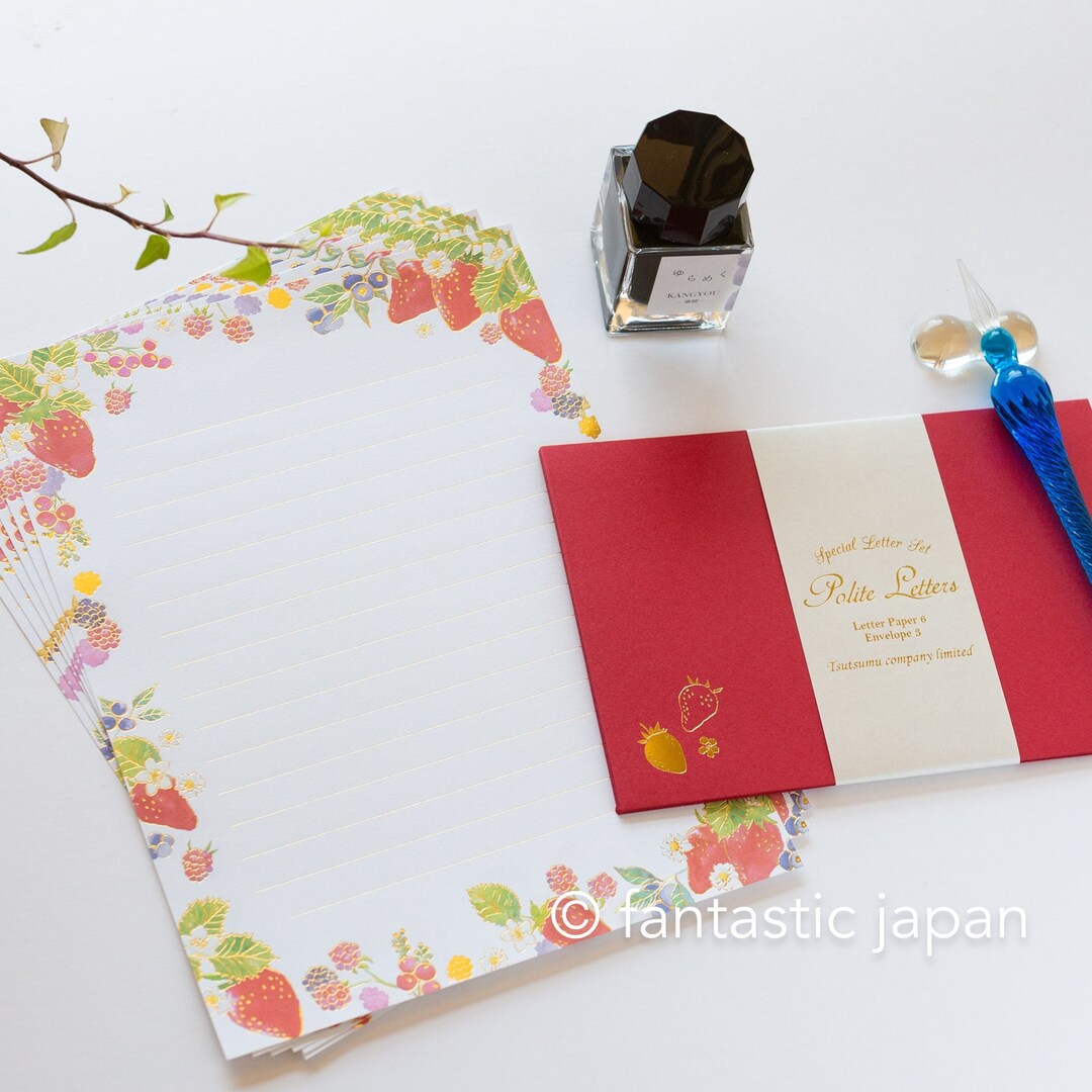 Gold Foiled Letter Writing Set -polite Letters "berry Garden"- by ...