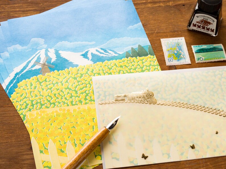Translucent Scenery Letter Writing Set train in the Canola | Etsy