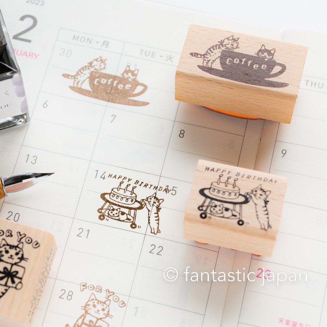 Pottering Cat Stamp Small happy Birthday - Etsy