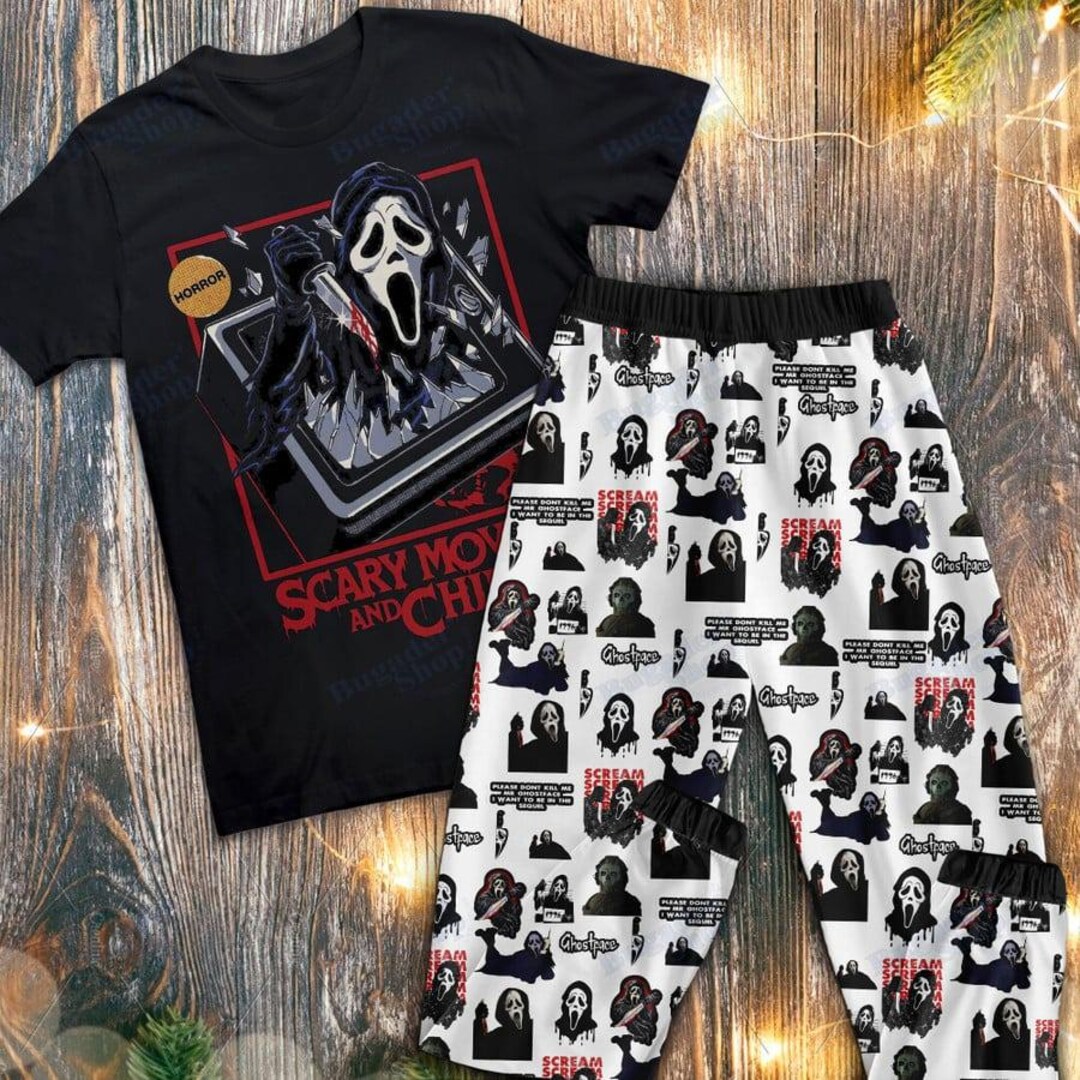 Scary Movie & Chill Pajama Set – Ghostface Graphic Halloween Sleepwear ...