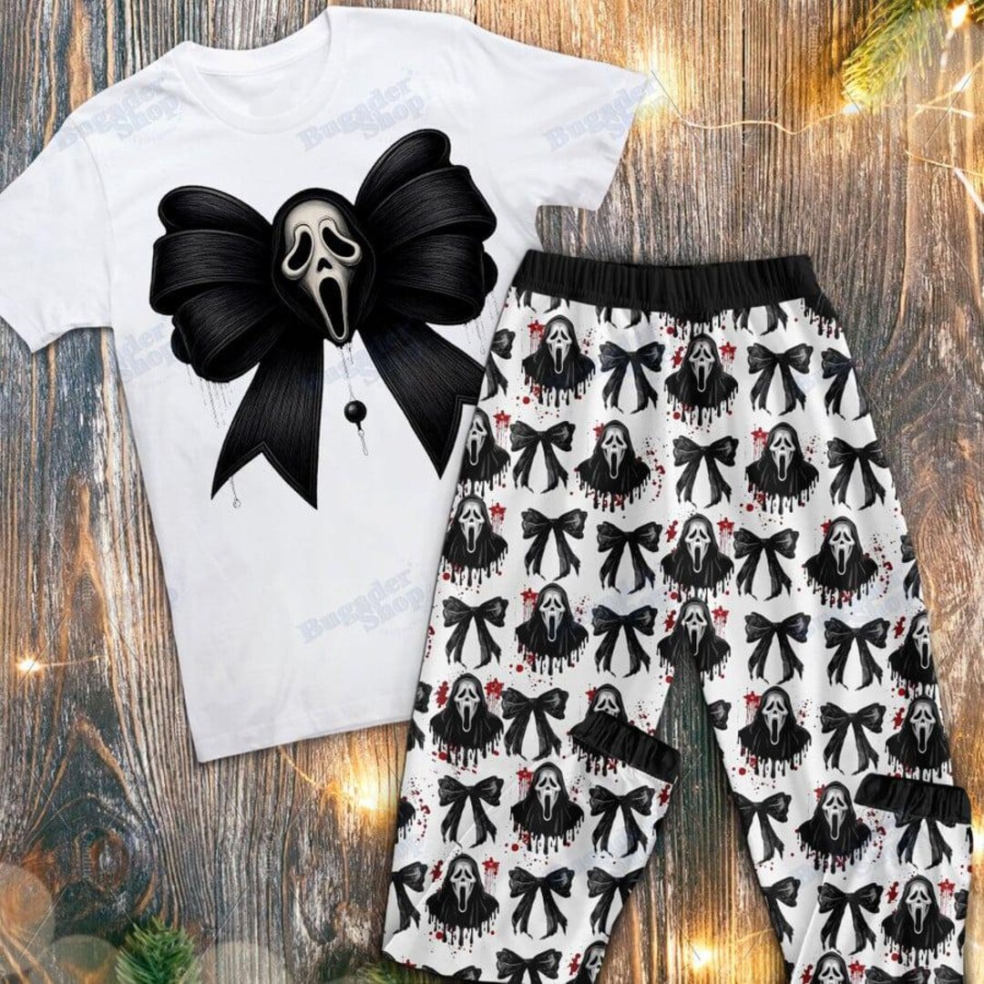 Ghostface Bow Pajama Set – Cute Horror Sleepwear With Scream Mask and ...