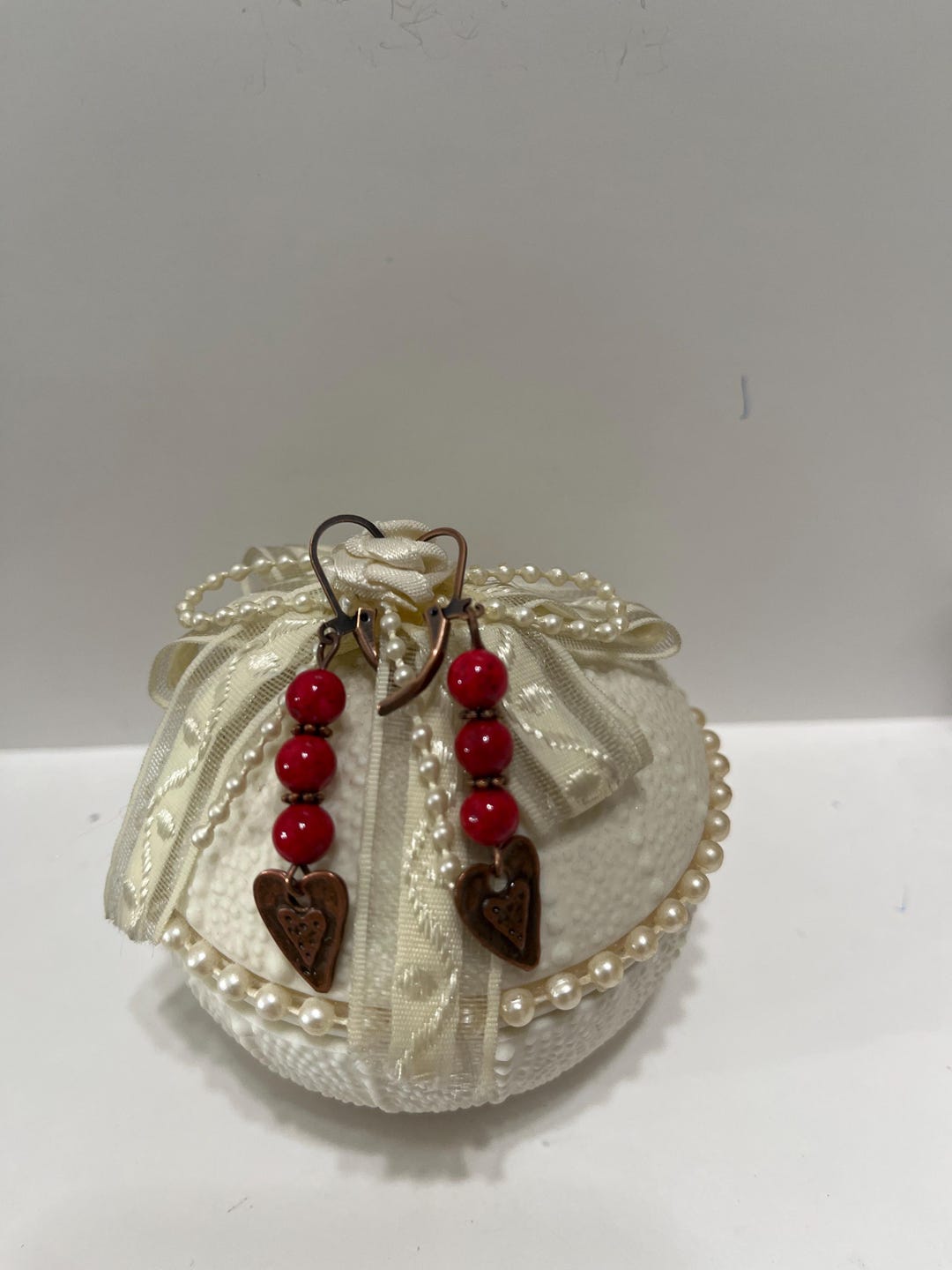 Close Out-dainty Red Jade Copper Heart Gemstone Earrings #303 - Etsy