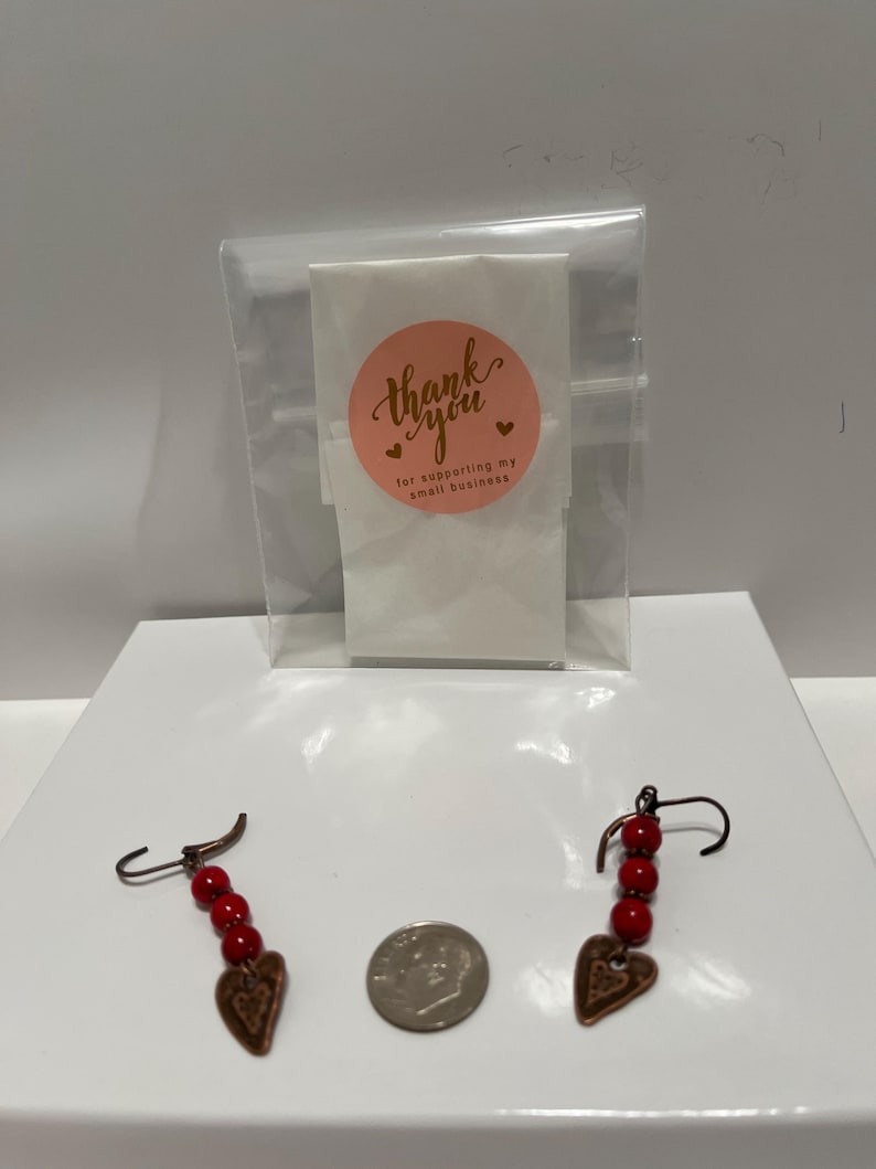 Close Out-dainty Red Jade Copper Heart Gemstone Earrings #303 - Etsy
