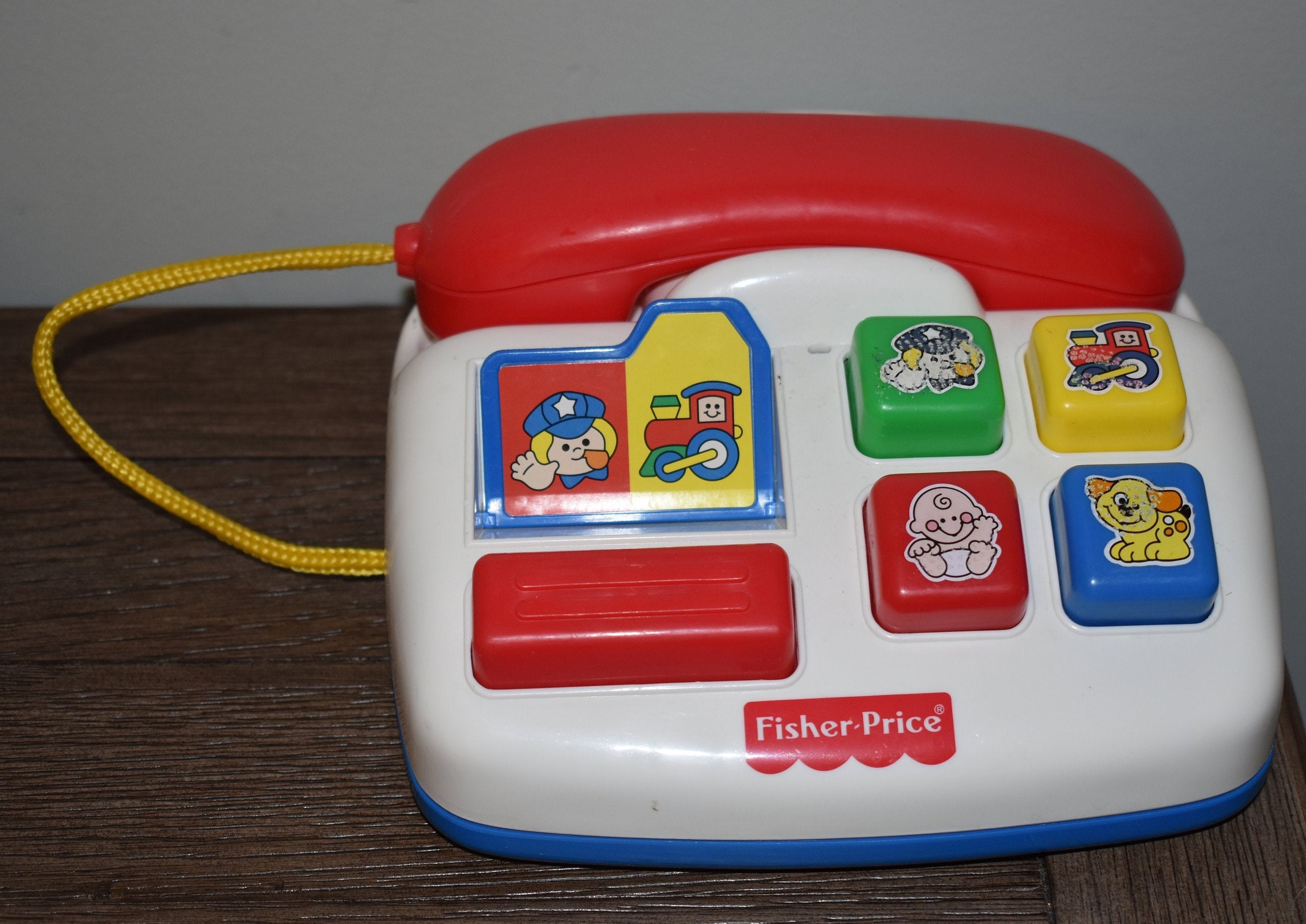 Fisher Price Ring N Rattle Toy Phone #71303 Made in 1998 Baby Dog Train ...
