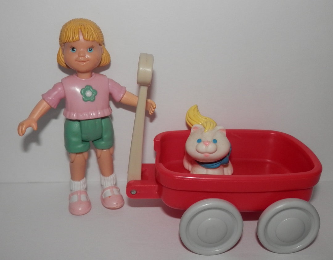 Vintage Fisher Price Cat 1993 Girl 1998 and Red Wagon 1996 Dollhouse ...