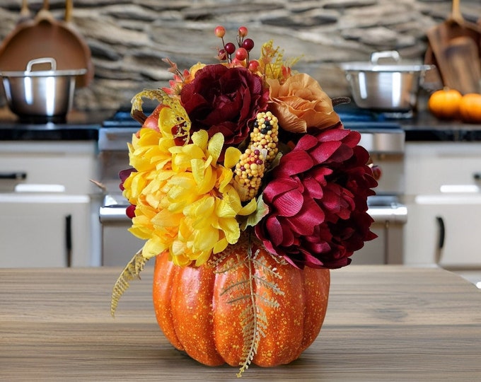 Pumpkin Flower Arrangement, Pumpkin Autumn Flower Arrangement, Fall ...