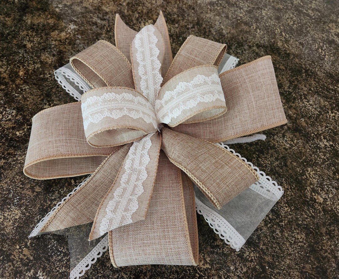 Spring Summer Wreath Bow, Lantern Bow, Door Sign Bow, Rustic Wedding ...