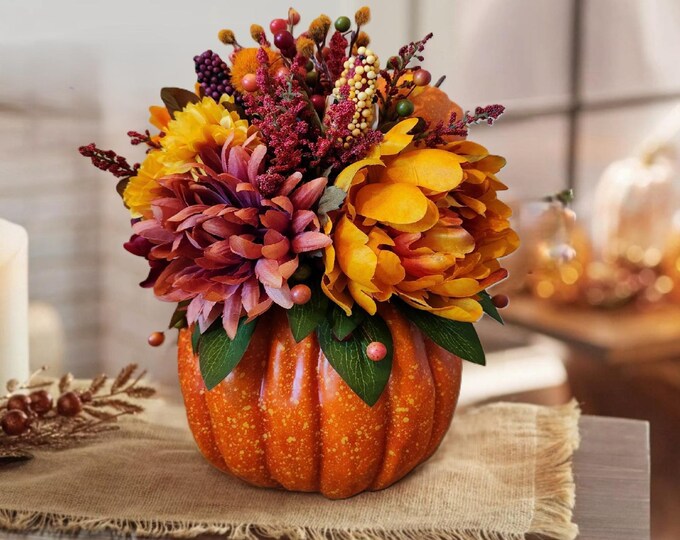 Pumpkin Flower Arrangement, Pumpkin Autumn Flower Arrangement, Fall ...