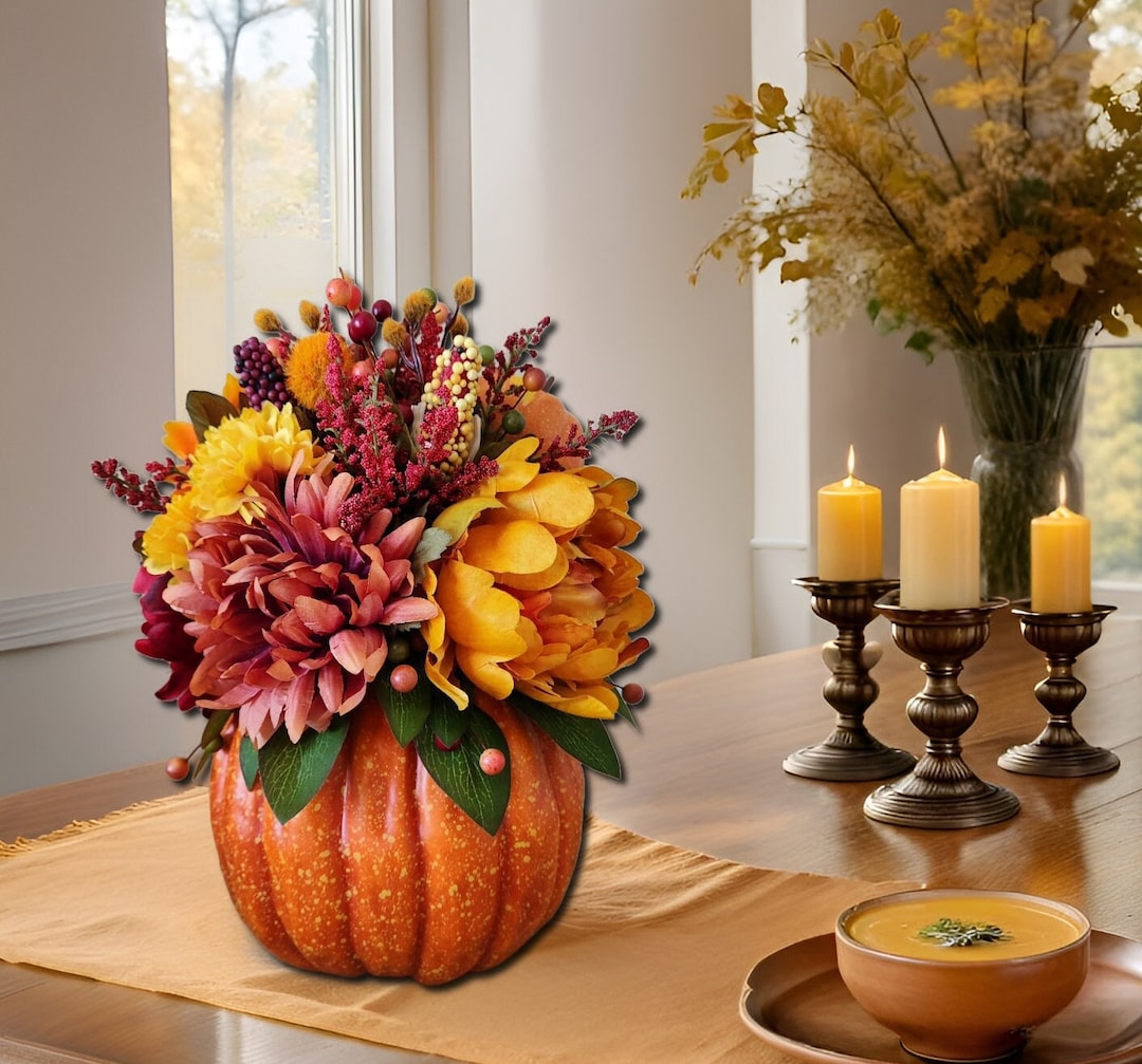 Pumpkin Flower Arrangement, Pumpkin Autumn Flower Arrangement, Fall ...