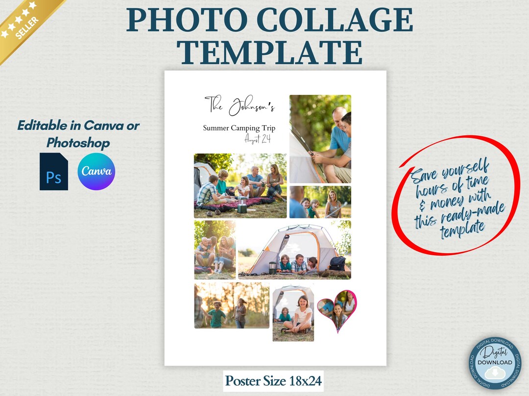 18x24 Photo Collage PSD Template, Canva Template Editable Collage ...