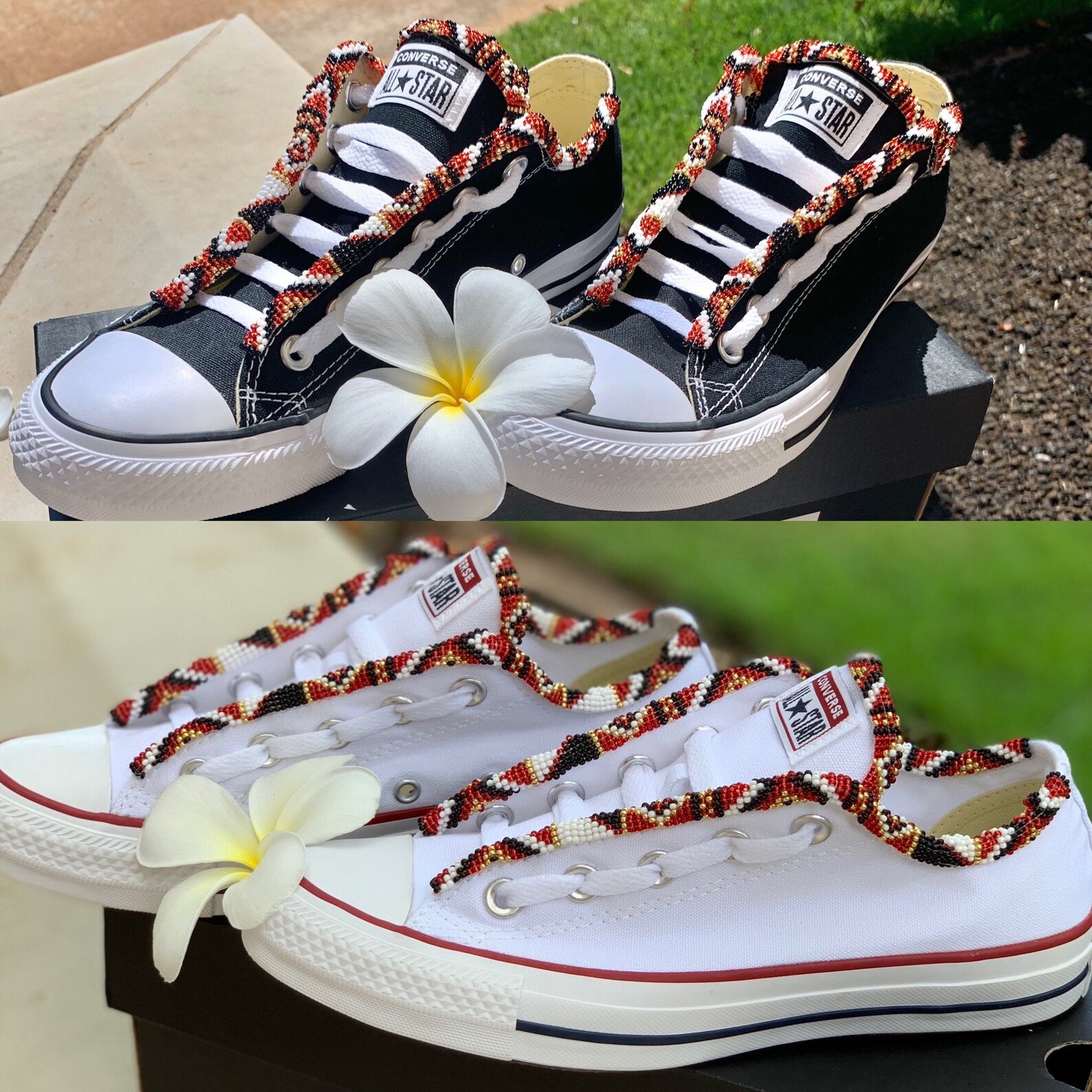 Red Accent Beaded Converse - Etsy