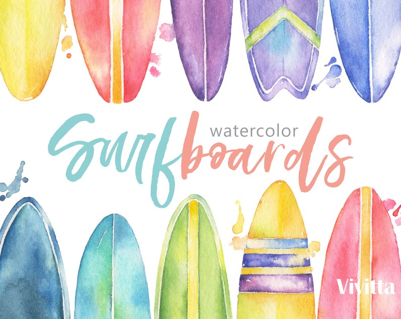 Surfing Watercolor Surfboards, Ocean, Sea, Beach, Sport, Design ...