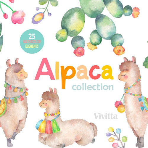 Alpaca Collection Llama Clipart Cactus Mexican Cute - Etsy