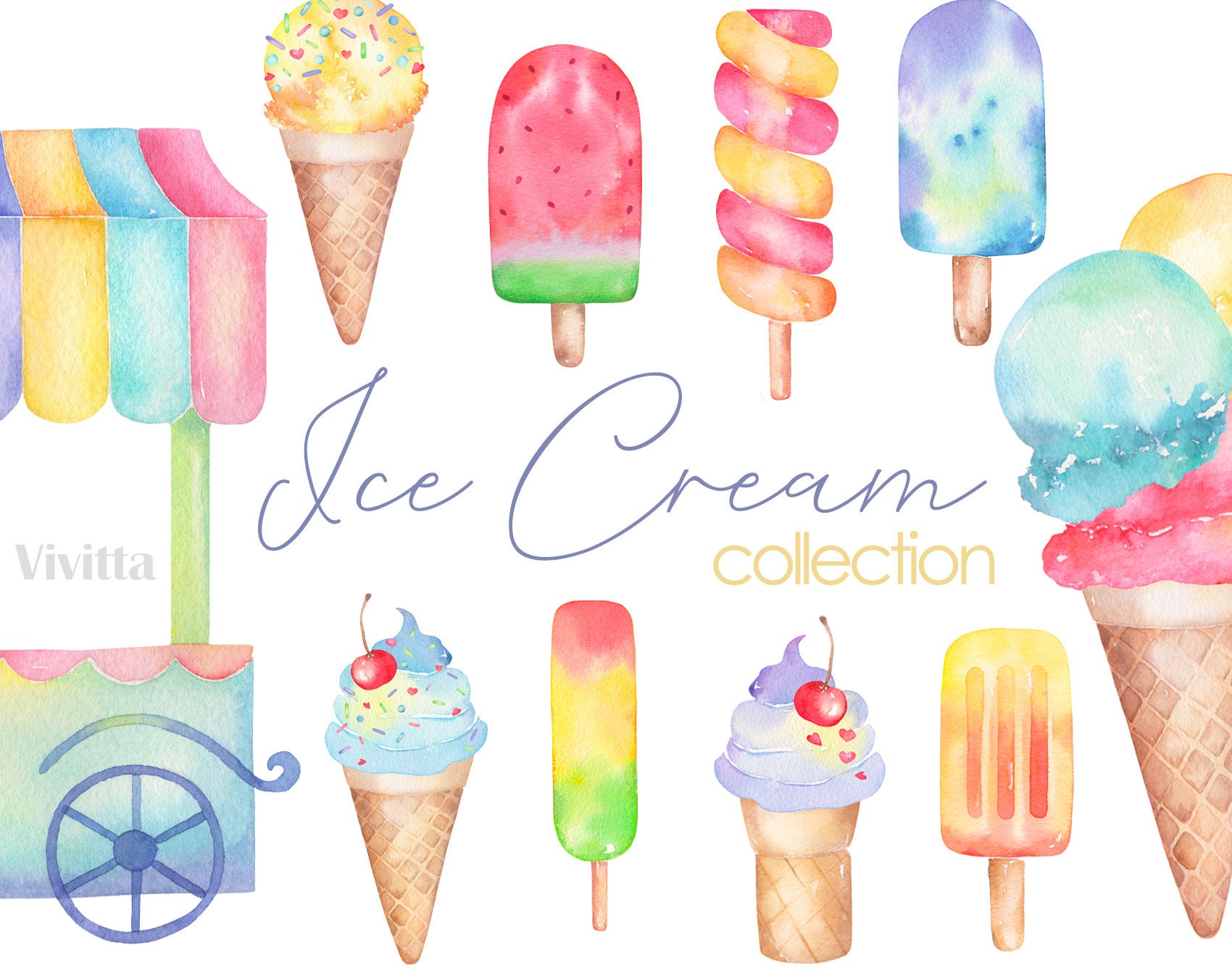 Ice Cream Watercolor Clip Art 80s Style Ice Cream Bar Cone - Etsy Ireland