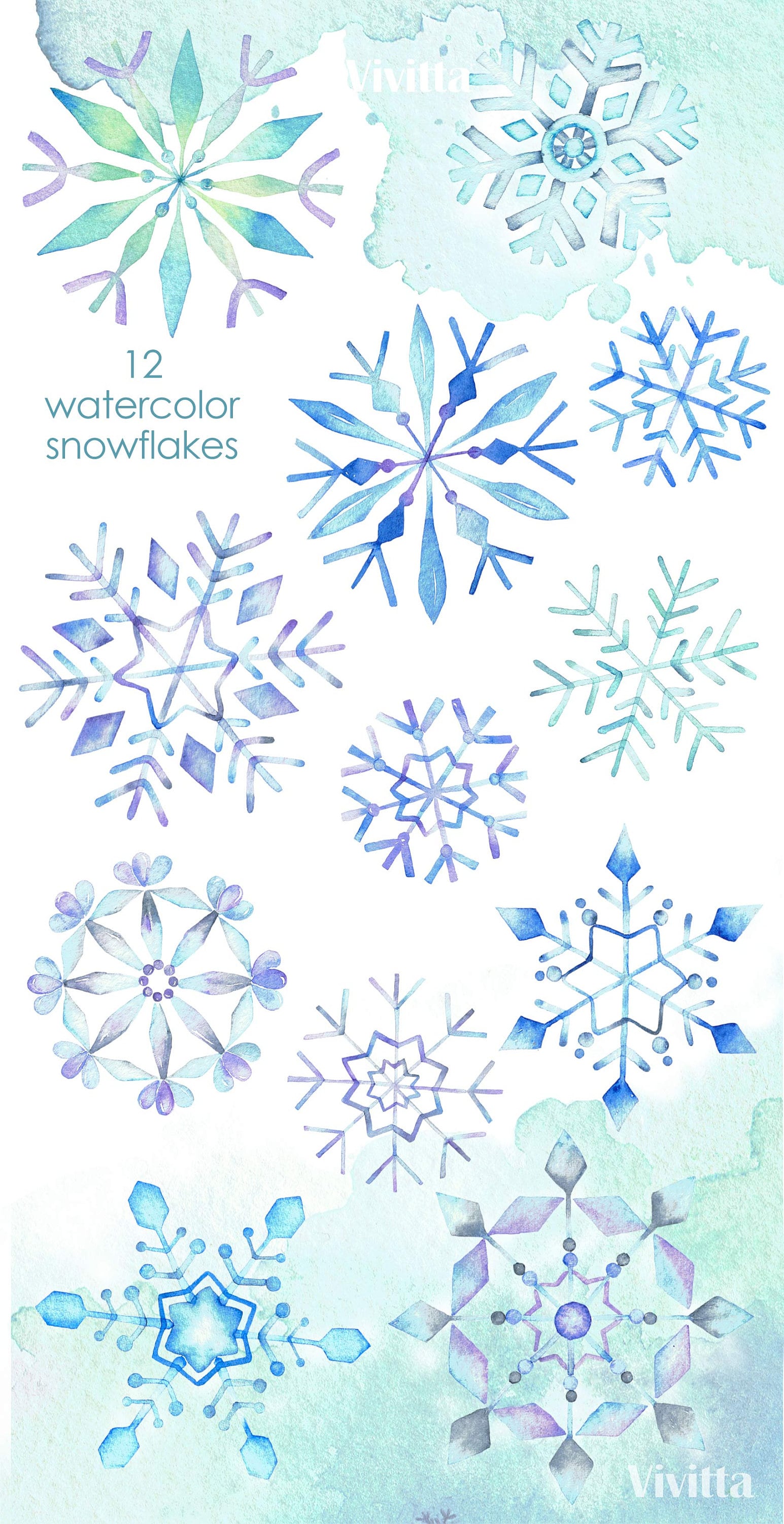 Watercolor Snowflakes, Winter Holiday Clip Art, Handpainted Set and ...