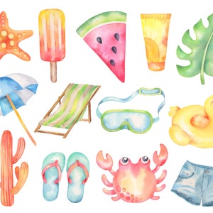 Summer Vibes, Watercolor Clipart, Beach Elements, Summer Party - Etsy
