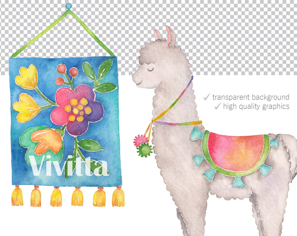Llama Watercolor Clipart Set, Hello, Lama. Watercolor Cactus, Alpaca ...