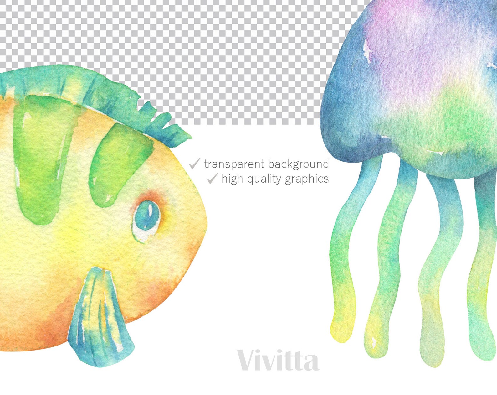 Mermaids and Sea Creatures, Ocean World, Under the Sea, Watercolor ...