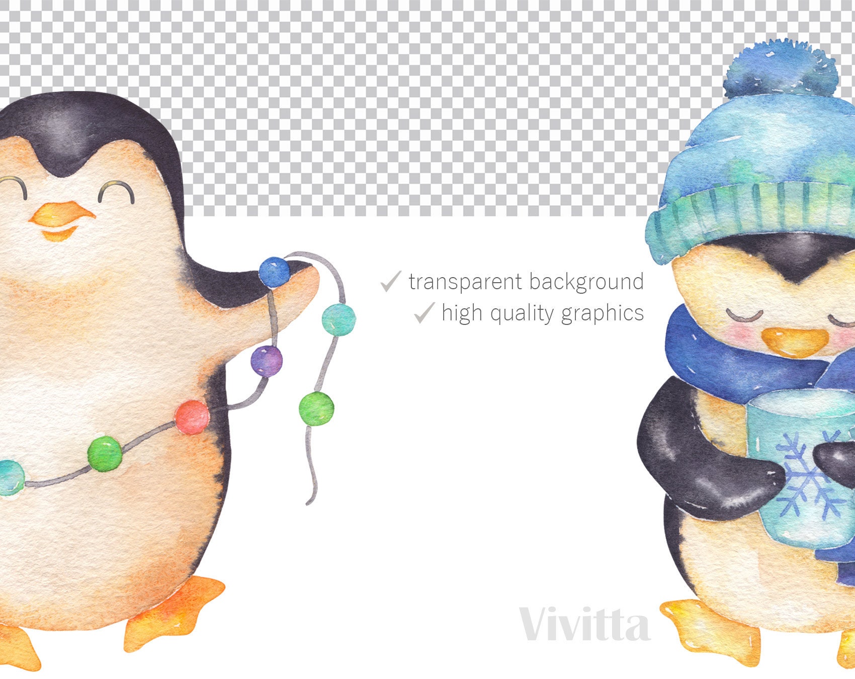 Penguins Watercolor Clipart Winter Christmas Penguin - Etsy