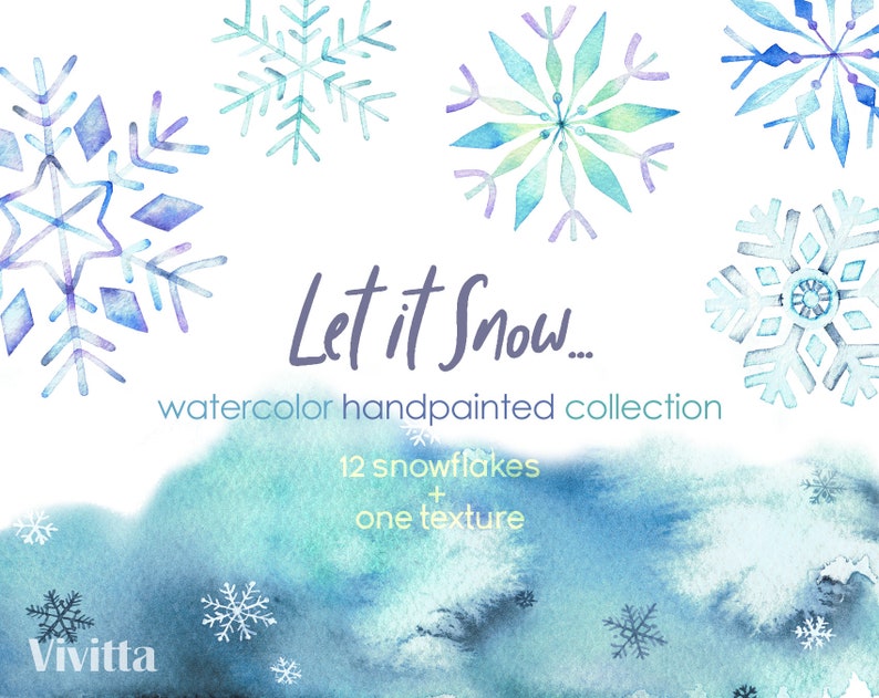 Watercolor Snowflakes, Winter Holiday Clip Art, Handpainted Set and ...