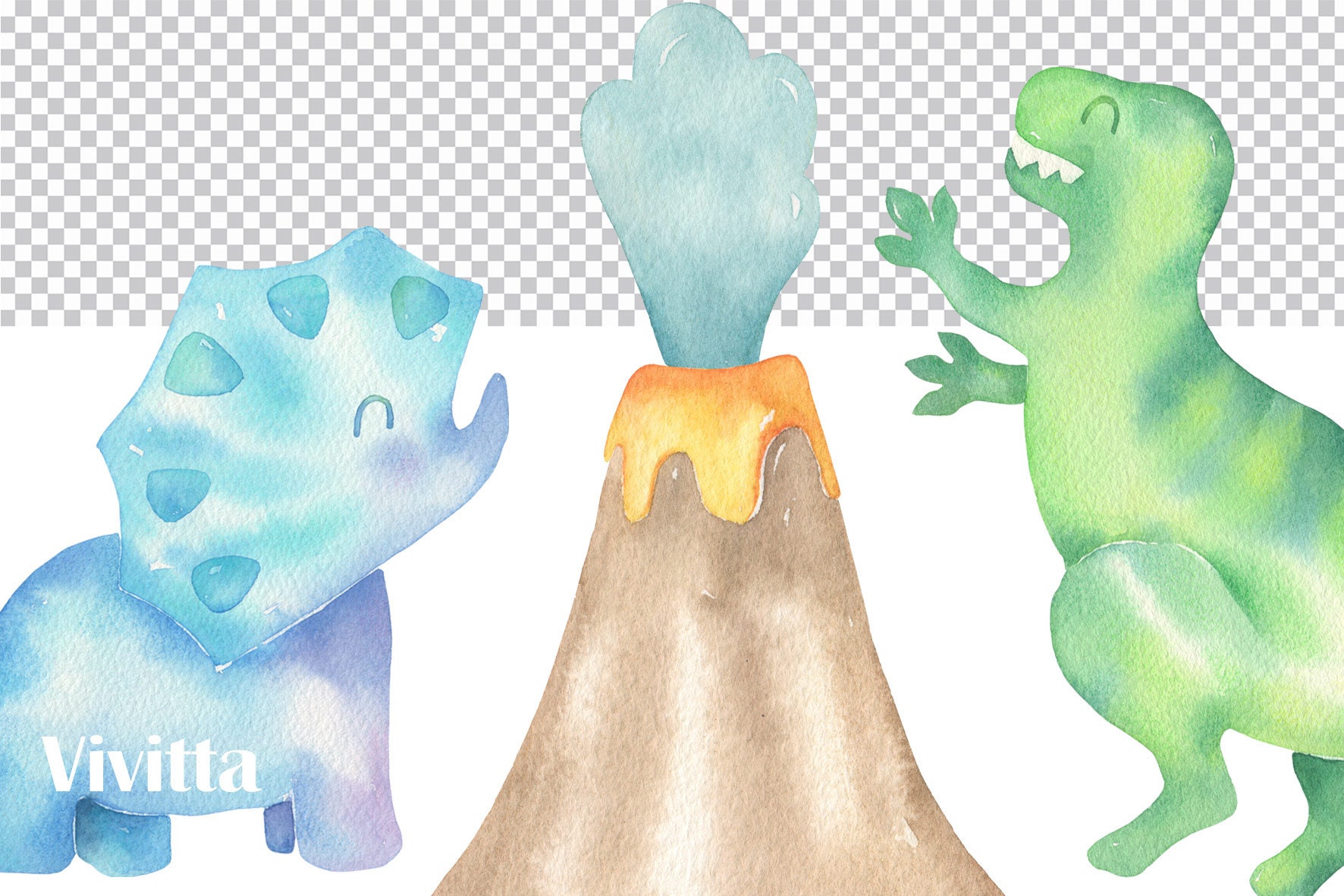 Dinosaurs, Dino, Watercolor Clip Art Collection, Birthday Partyt Rex ...