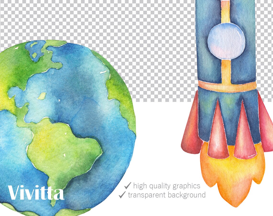 Space watercolor clipart collection Planets galaxy | Etsy