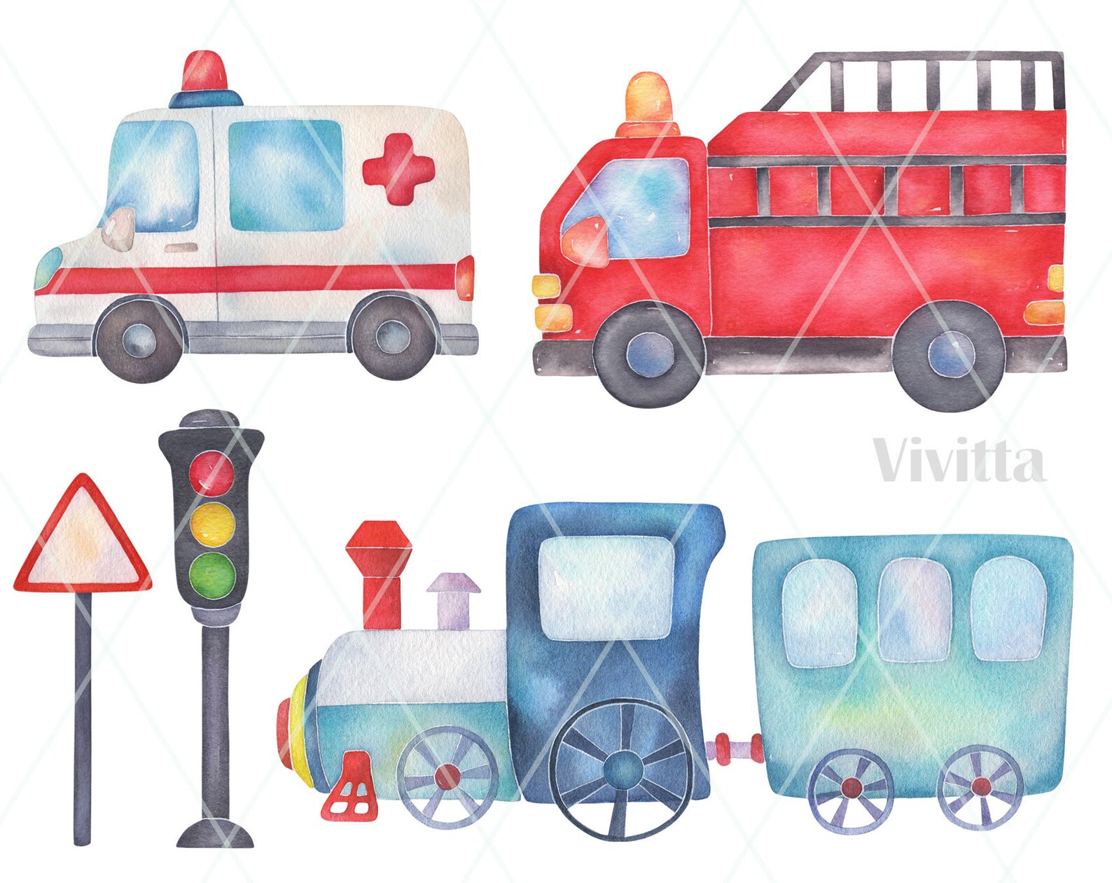Cars Watercolor Transport Clipart Vehicles City Boys Bus | Etsy