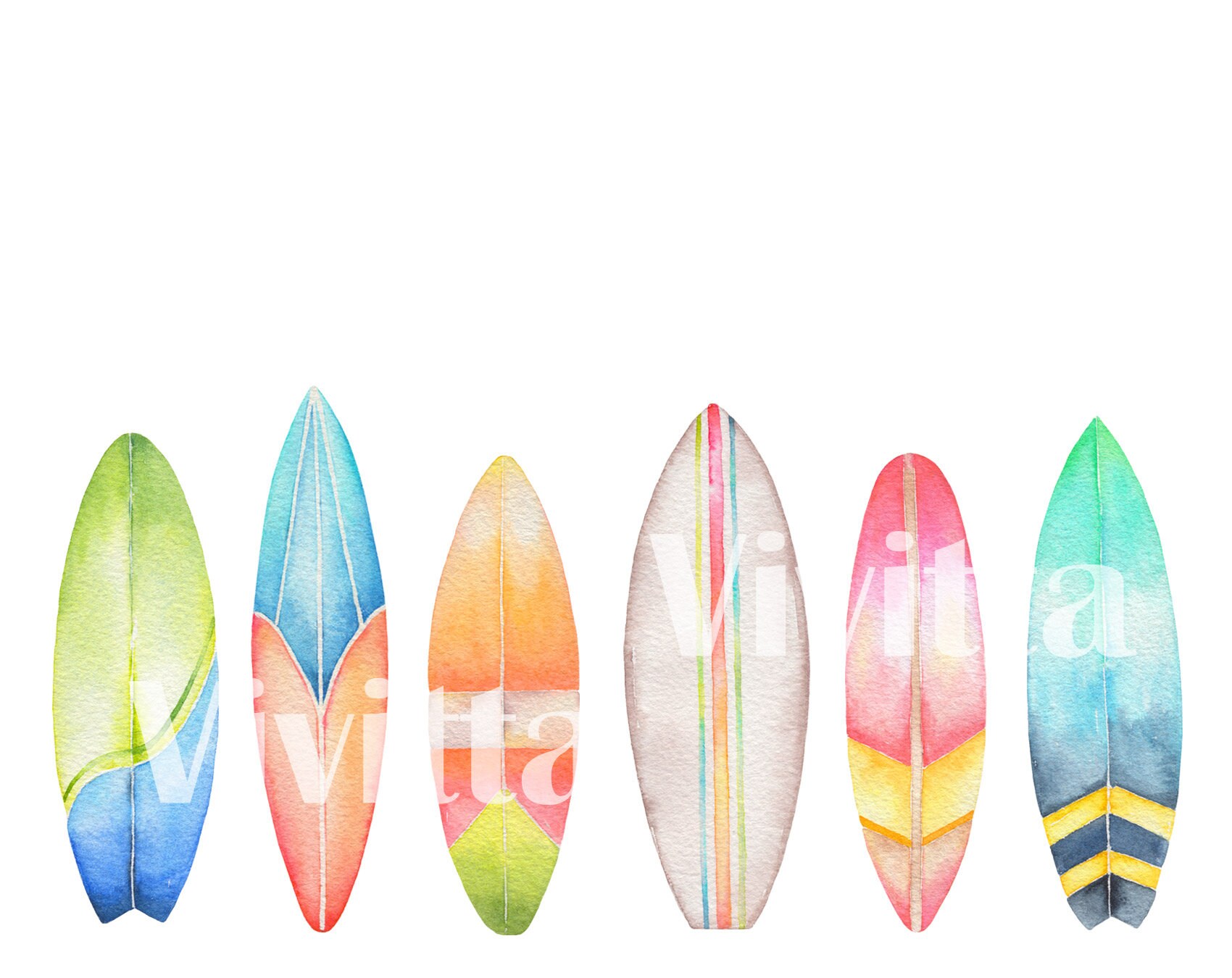 Surfing Watercolor Clipart Set, Surfboard, Summer, Hawaii, Ocean ...