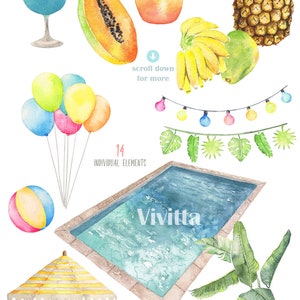 Watercolor Tropical Pool Party Summer Vacation Style DIGITAL - Etsy