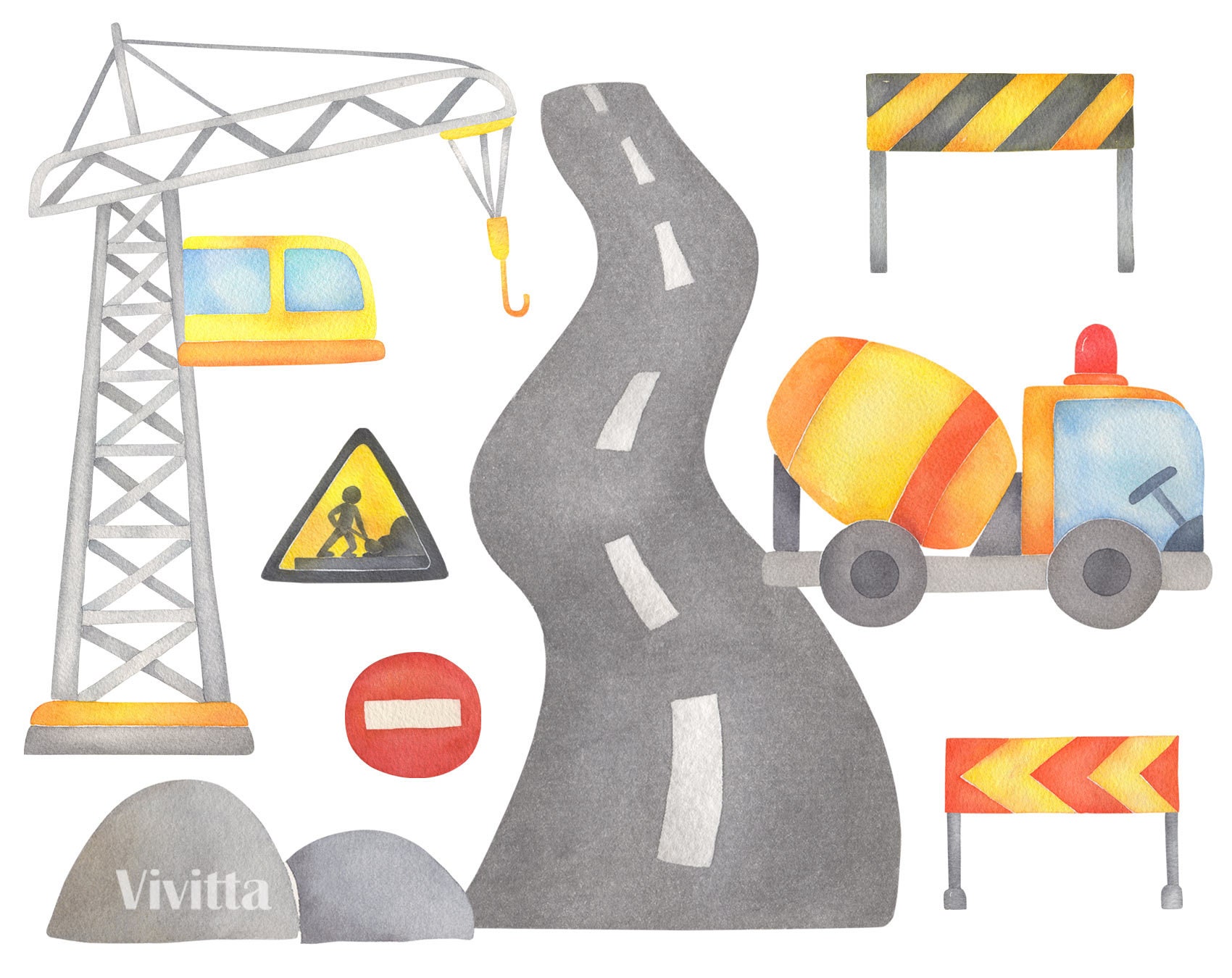 Construction Cars, Clipart, Hand Painted Graphics, Machinery, Digger ...