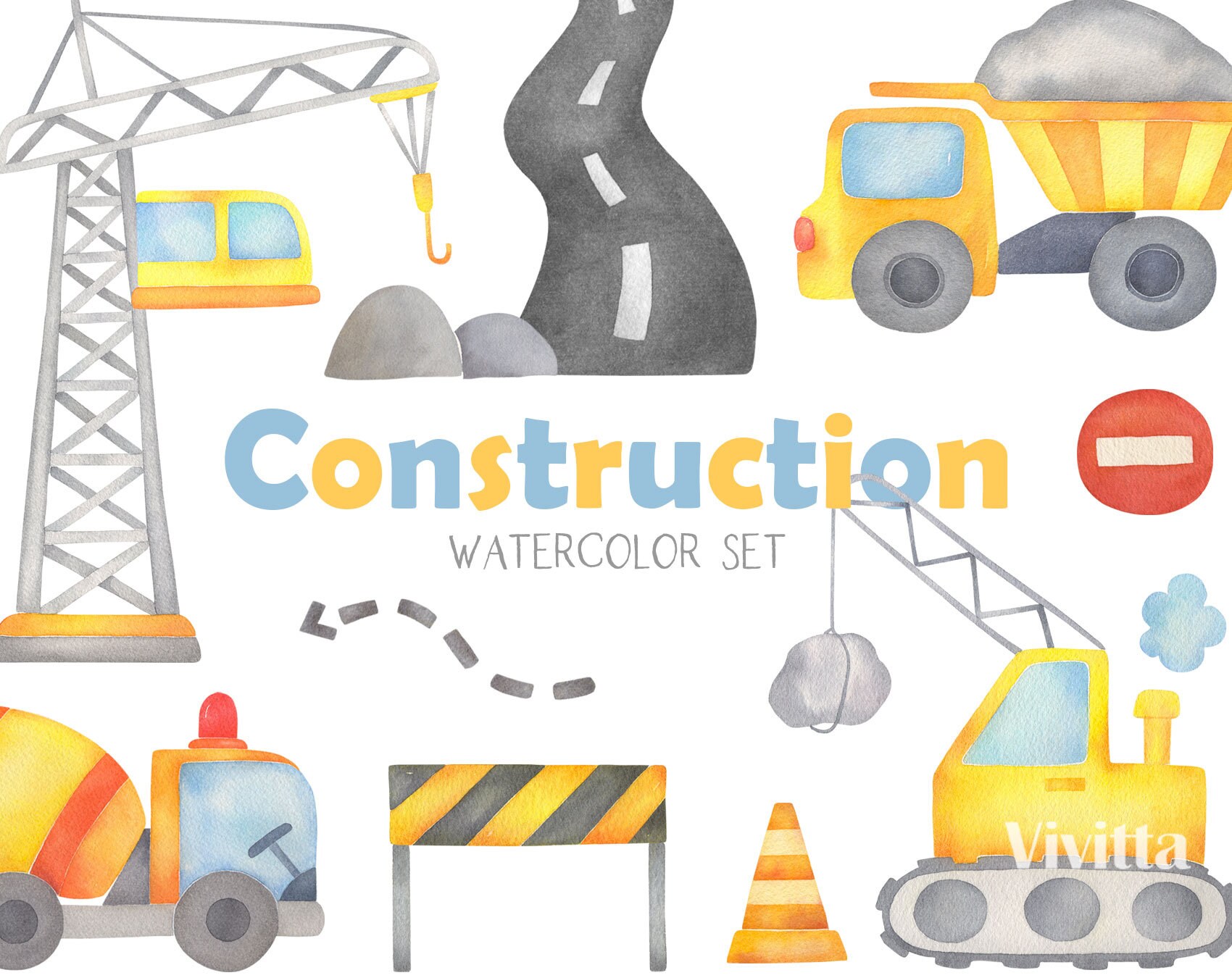 Construction Cars, Clipart, Hand Painted Graphics, Machinery, Digger ...